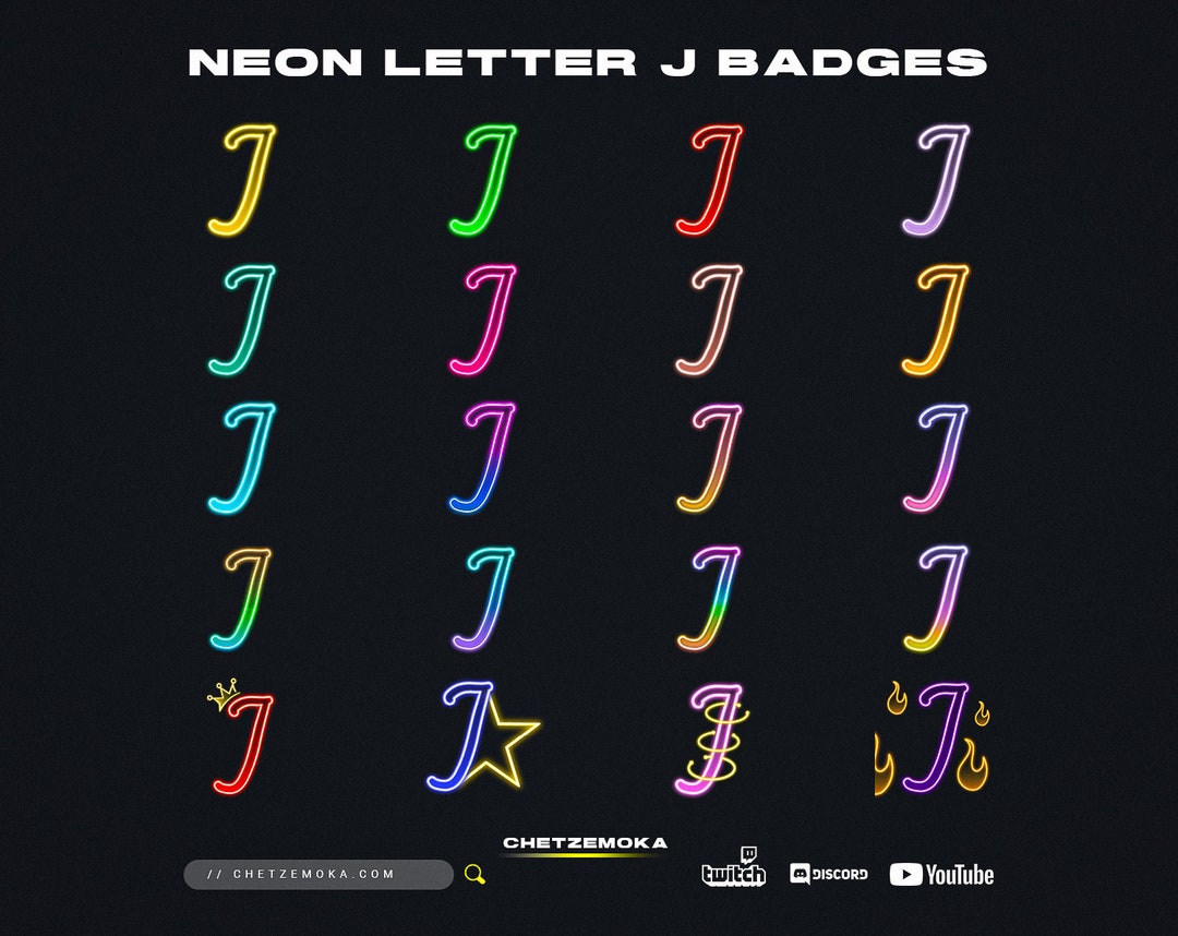 Letter J Sub Badges | Neon Badges | Set of 20 Subscriber Icons | Glow ...