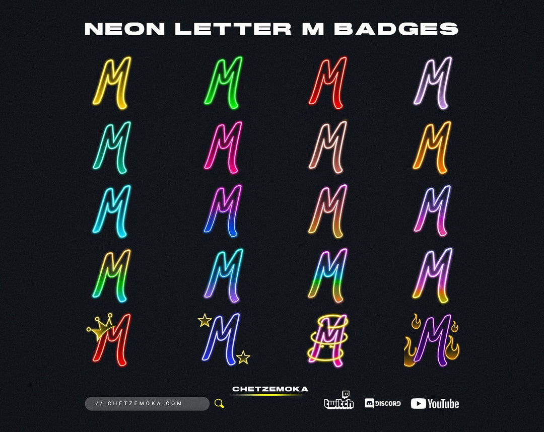 Letter M Sub Badges | Neon Badges | Set of 20 Subscriber Icons | Glow ...