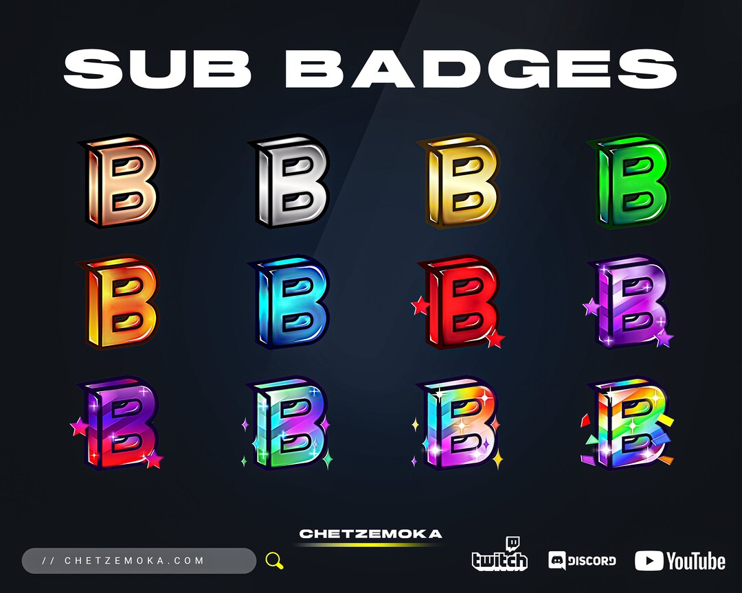 Letter B Sub Badges | Set of 12 Badges | 3D | Cheer | Letter | Bronze ...
