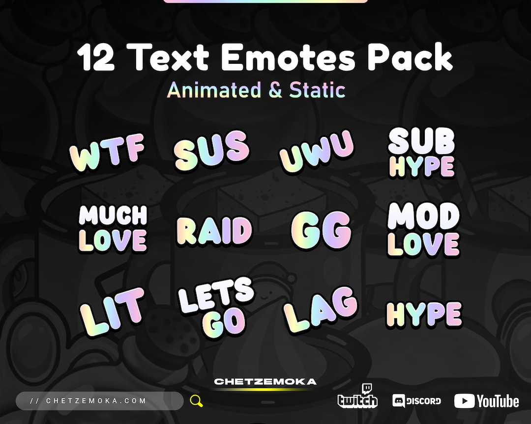 Animated Text Emotes (GIF) | 12 High Quality Twitch Text Emotes Pack ...