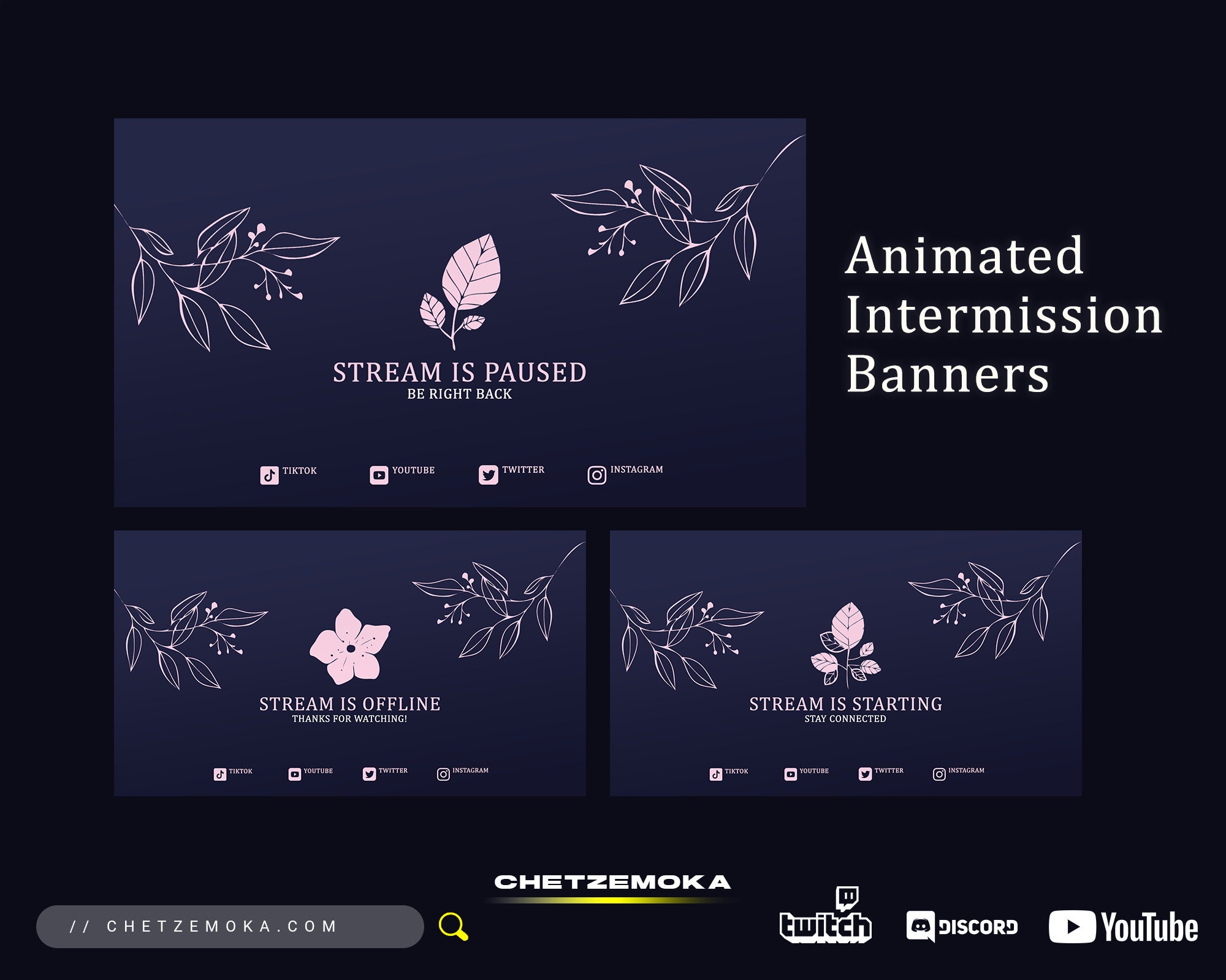 Floral Stream Overlay Pink & Navy Blue - Animated and Static Version ...