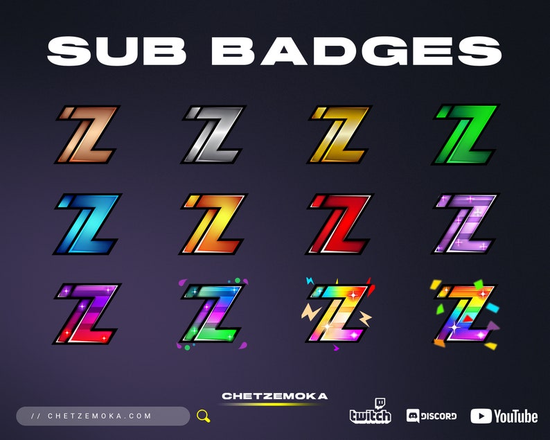 Letter Z Sub Badges | Set of 12 Badges | 3D | Cheer | Letter | Bronze ...