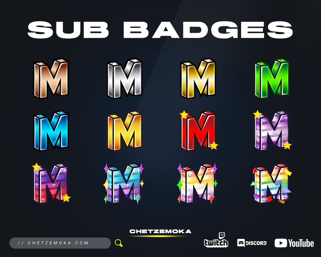 Letter M Sub Badges | Set of 12 Badges | 3D | Cheer | Letter | Bronze ...