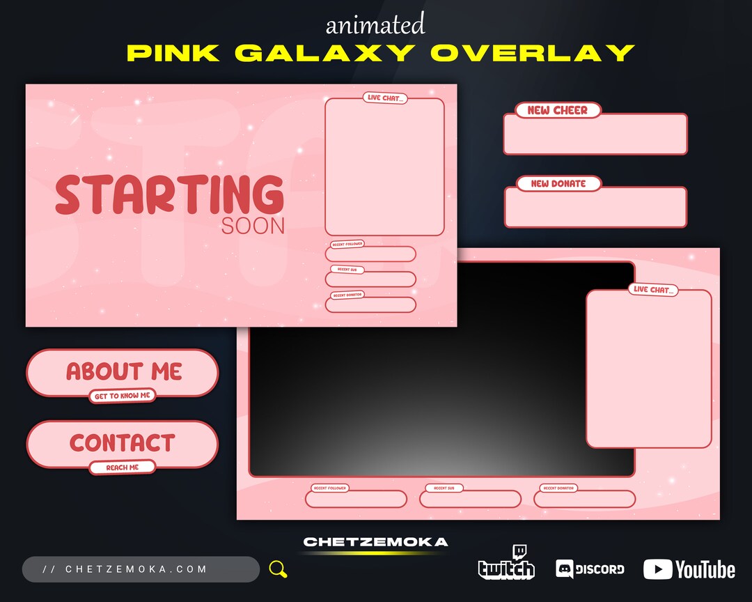 Twitch Animated Pink Galaxy Overlay | 3 Animated Scenes | 3 Animated ...