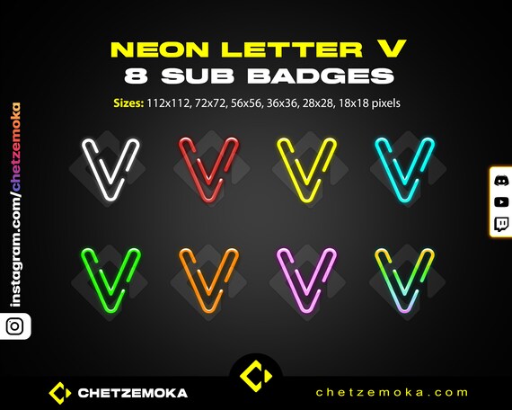 Neon Letter Sub Badges v Twitch Sub Badges - Etsy