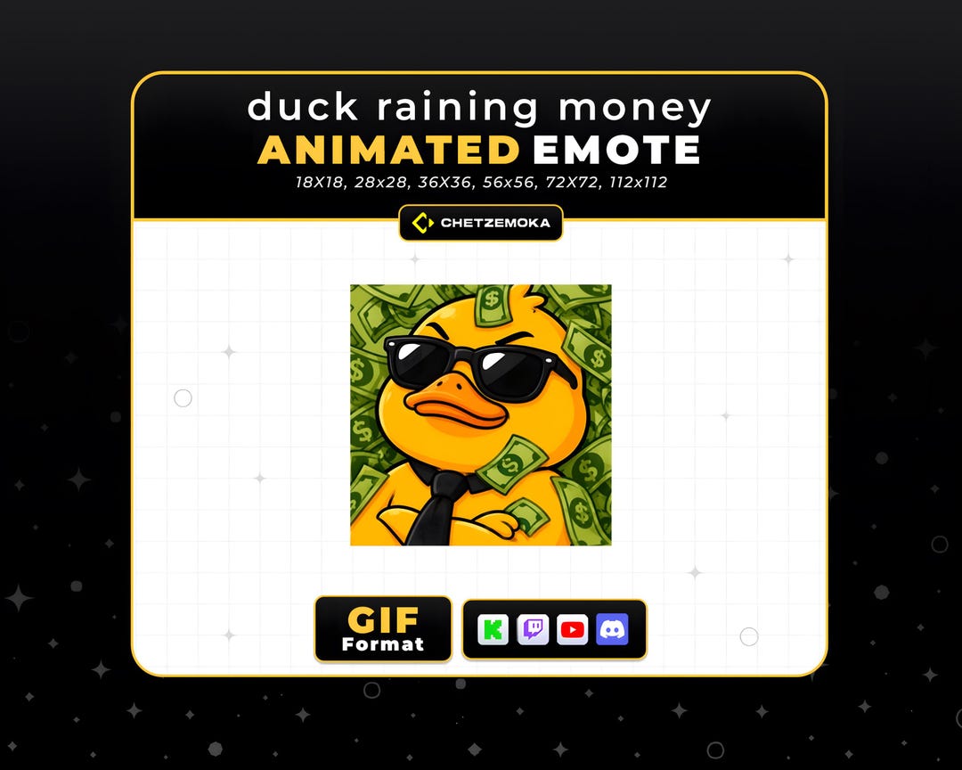 Money Rain Duck Animated Emote for Twitch, Kick, Discord, Youtube (GIF ...