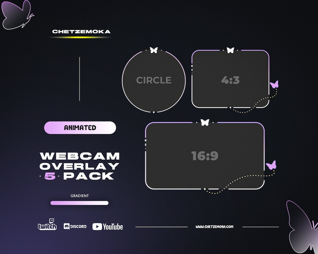 Butterfly Webcam Border | 5 Sizes | ANIMATED | Twitch Pink & White ...