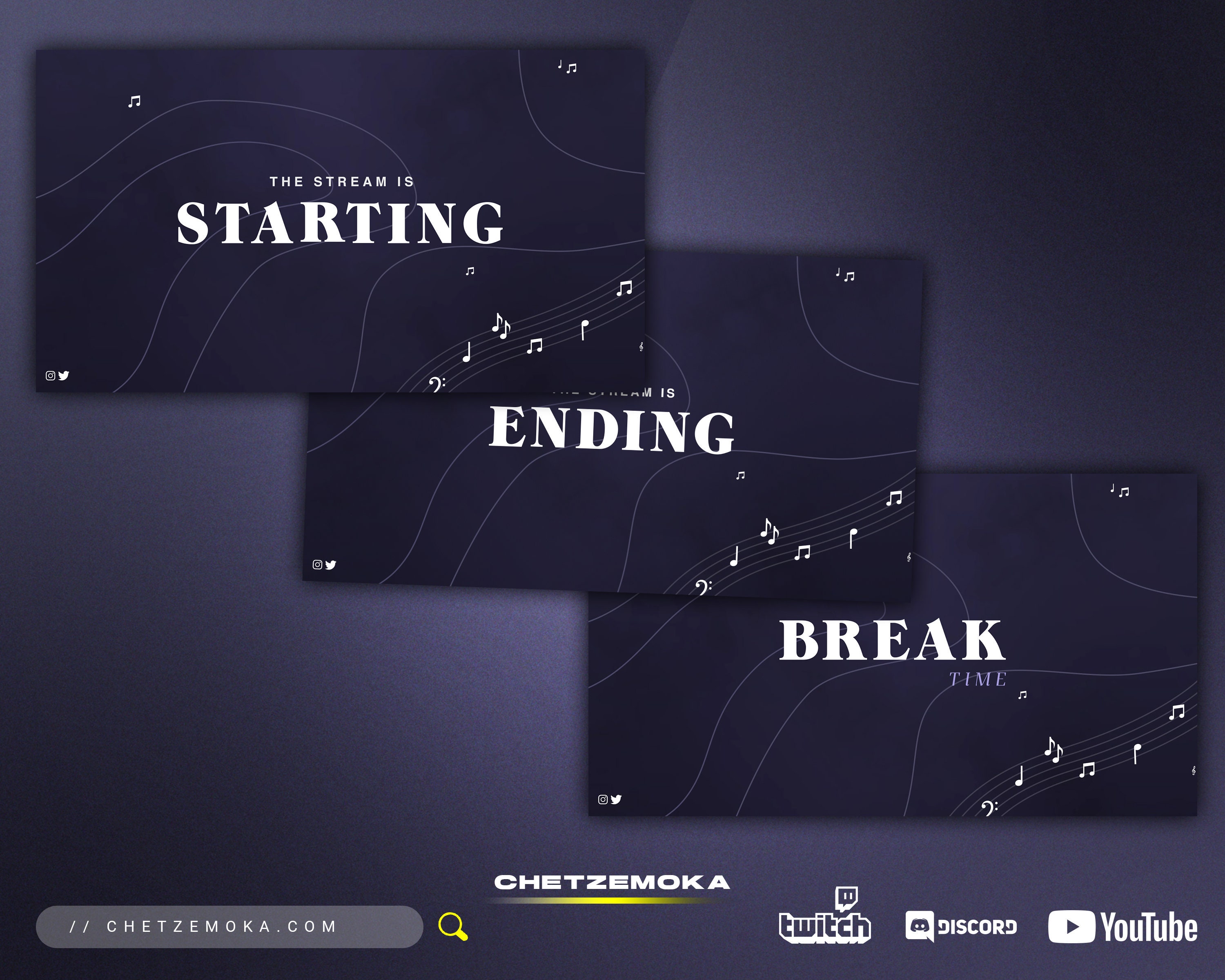 Musical Stream Overlay Dark Purple Animated & Static Version Music Note ...