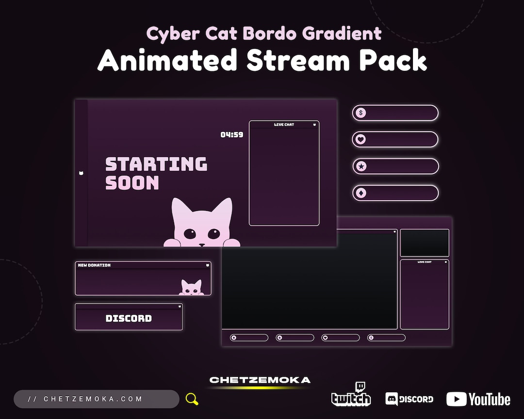 Cyber Cat Stream Overlay Bordo - Animated Cat Stream Pack - Minimalist ...
