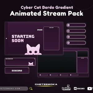 Cyber Cat Stream Overlay Bordo - Animated Cat Stream Pack - Minimalist ...