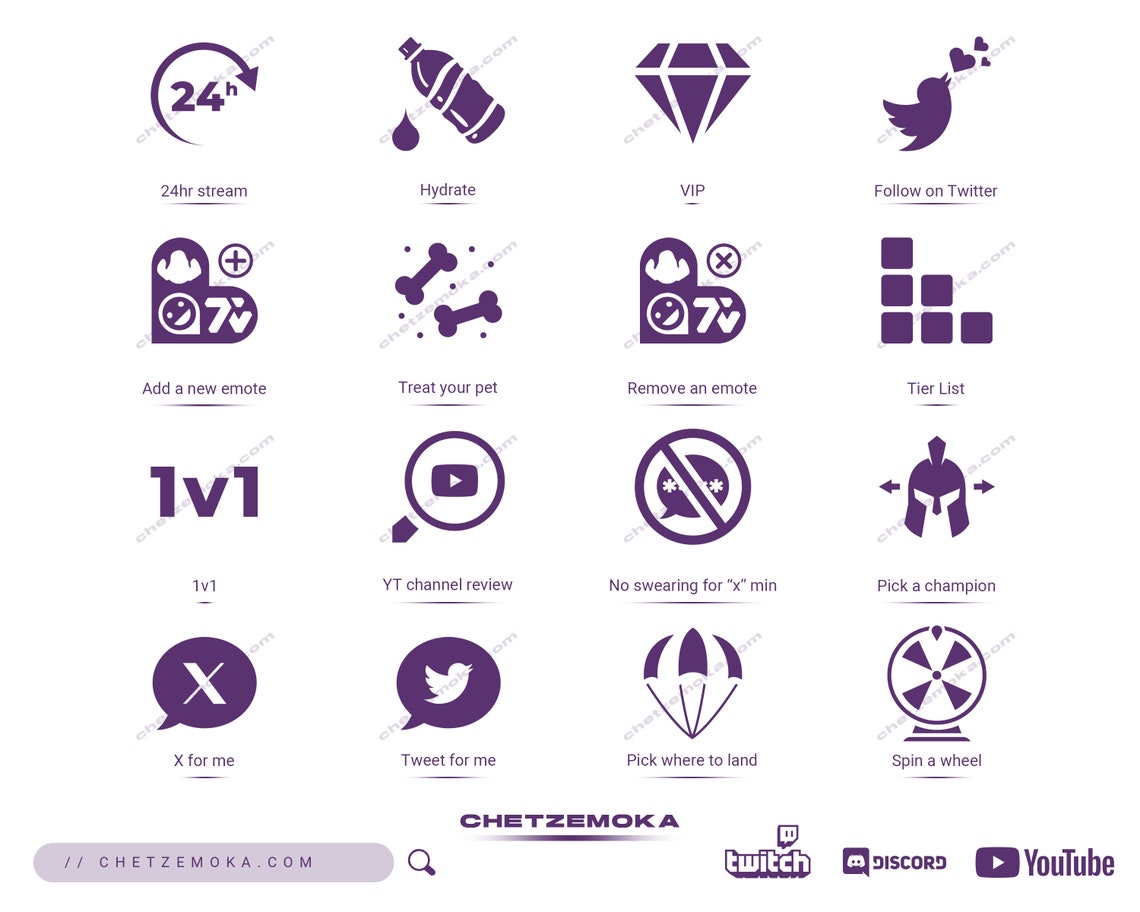 33x Twitch Reward Icon Set of 33 Icons Channel Points Dark Purple Color ...