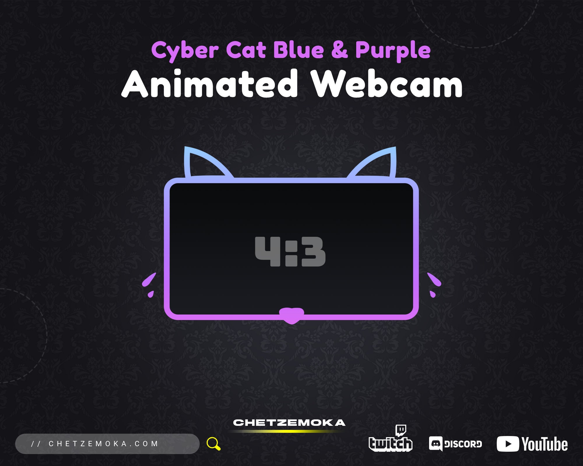 Cat Webcam Overlay 3 Animated Webcam Overlay Blue & Purple Cat, Kitty ...