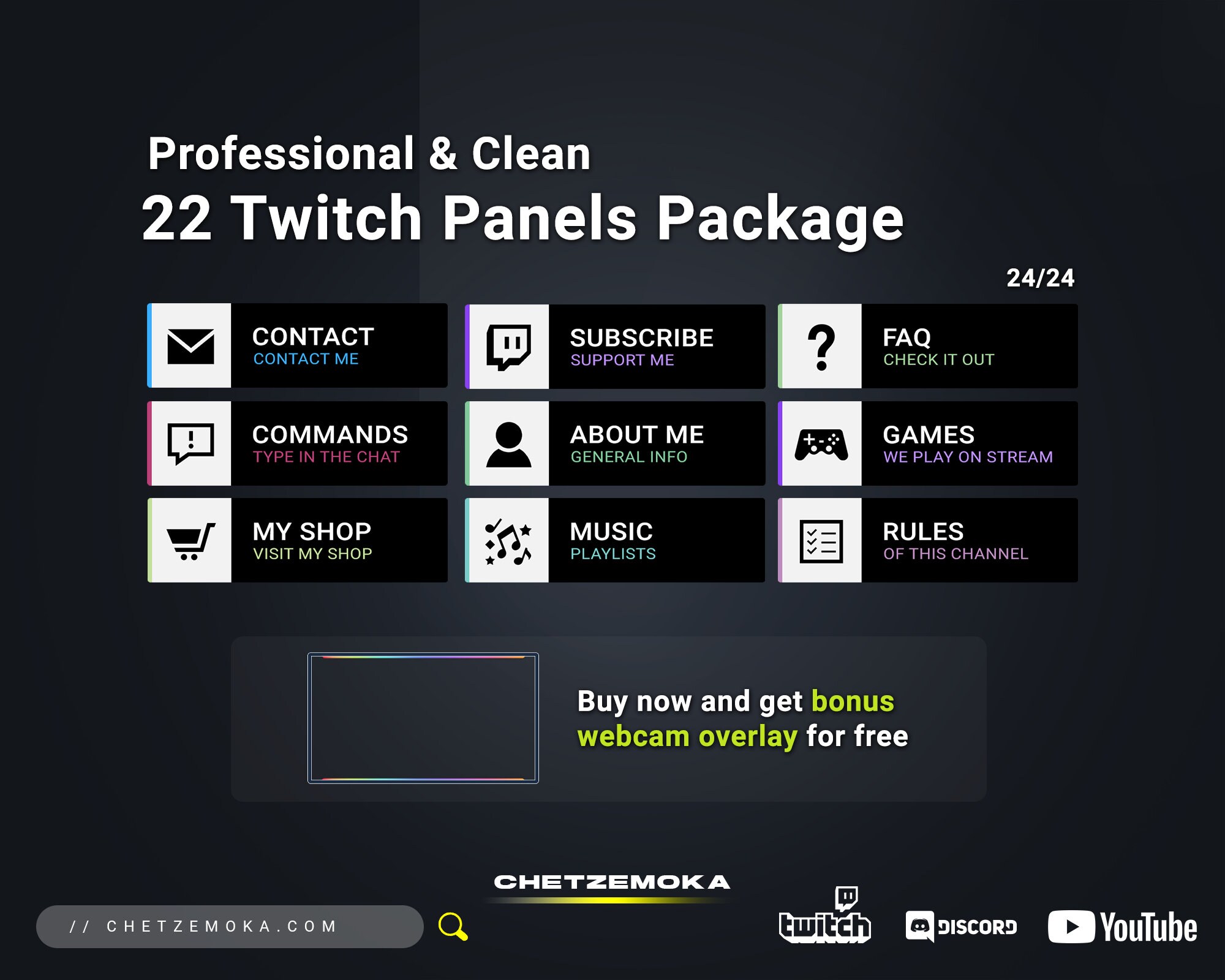 Twitch Panels CLEAN & SIMPLE | 24 Stream Panels Pack | Bonus: Free ...