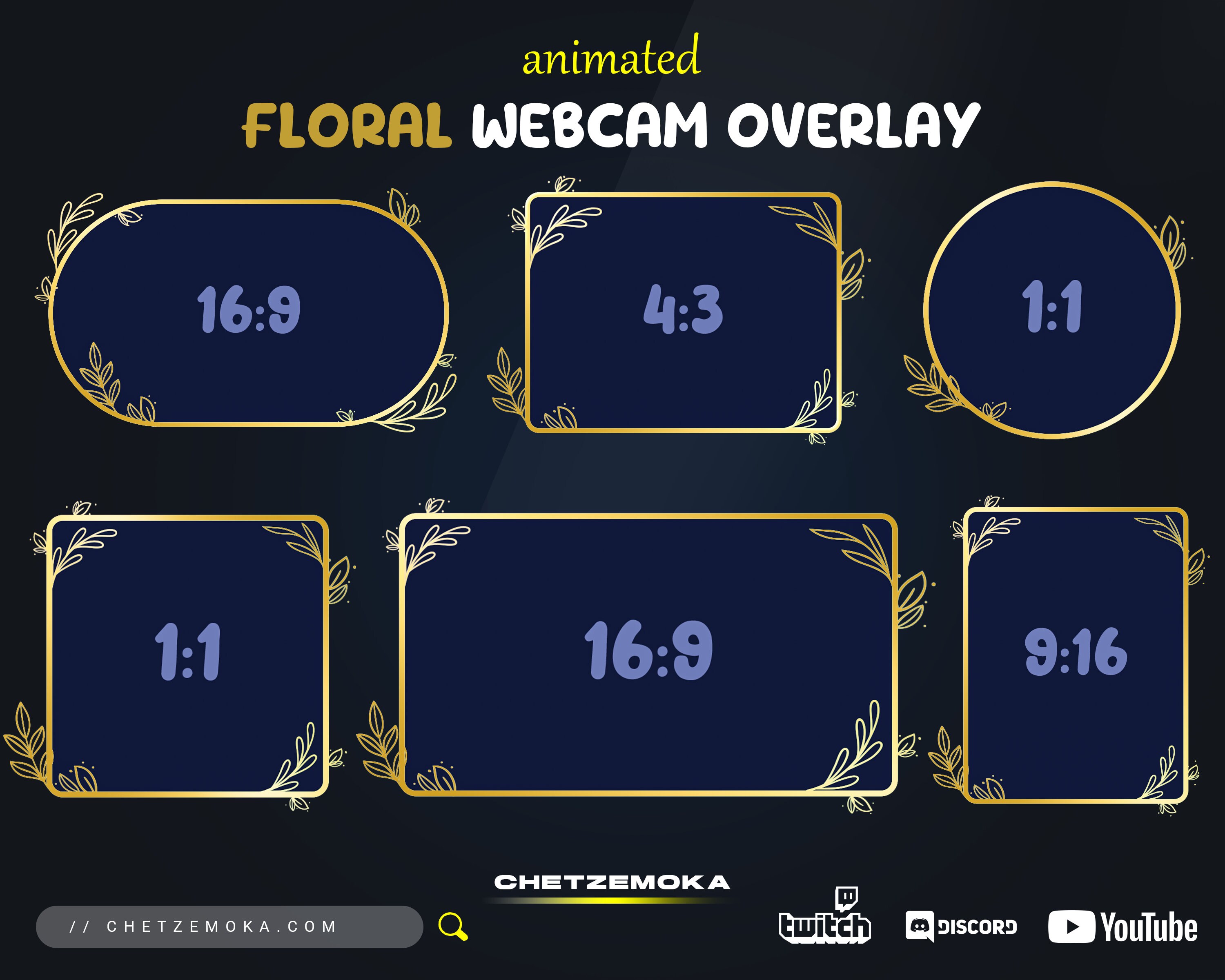 Gold Animated Floral Webcam Overlay | Circle and All Standard Sizes - Etsy