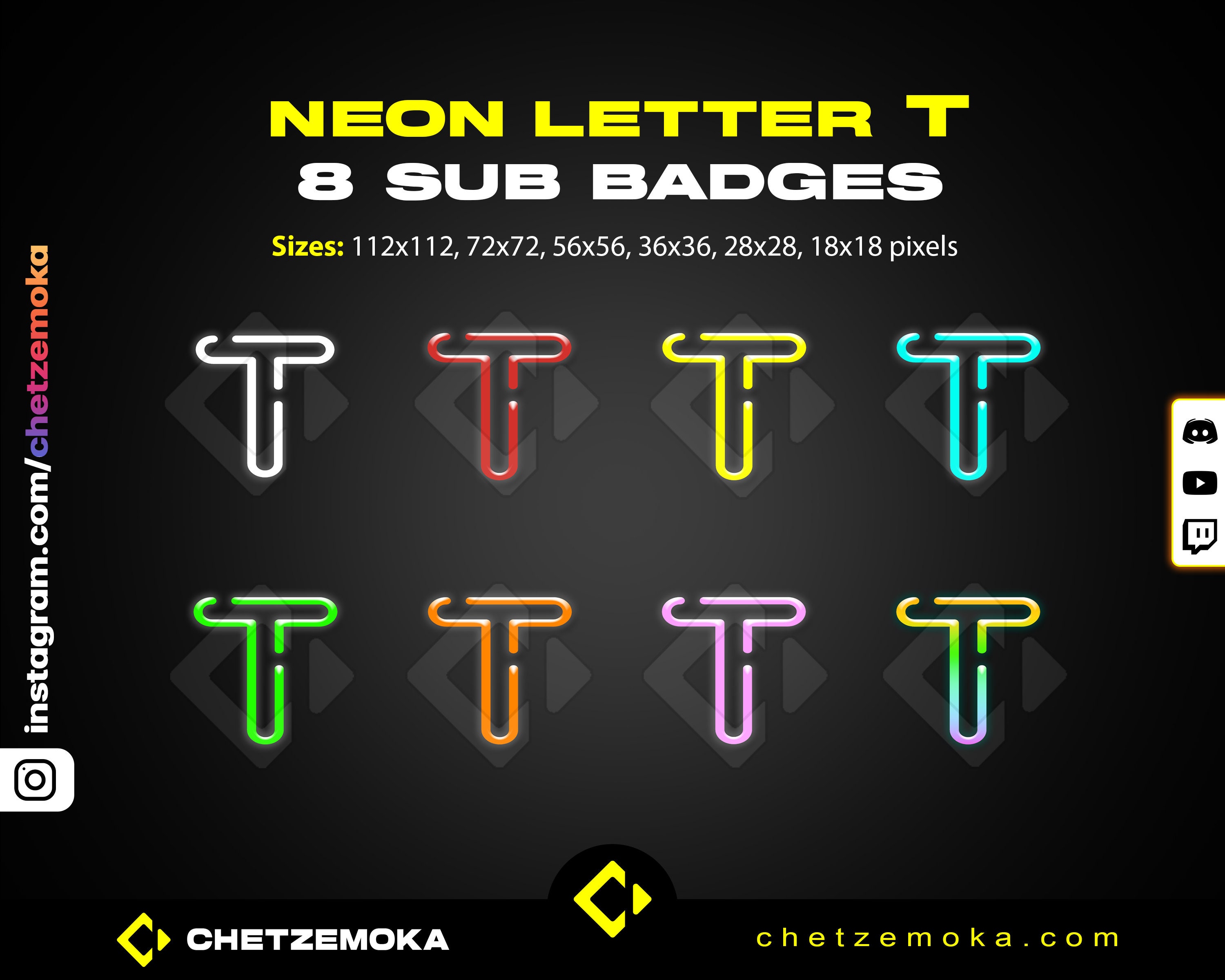 Neon Letter Sub Badges "t" | Twitch Sub Badges | Twitch Emotes ...