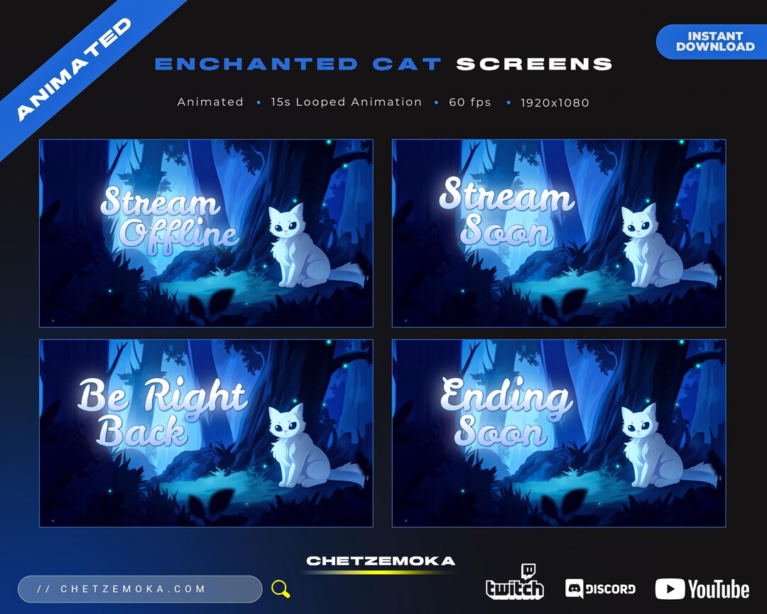 Animated Cat Twitch Screens: Streaming Backgrounds - Vtuber Starting ...