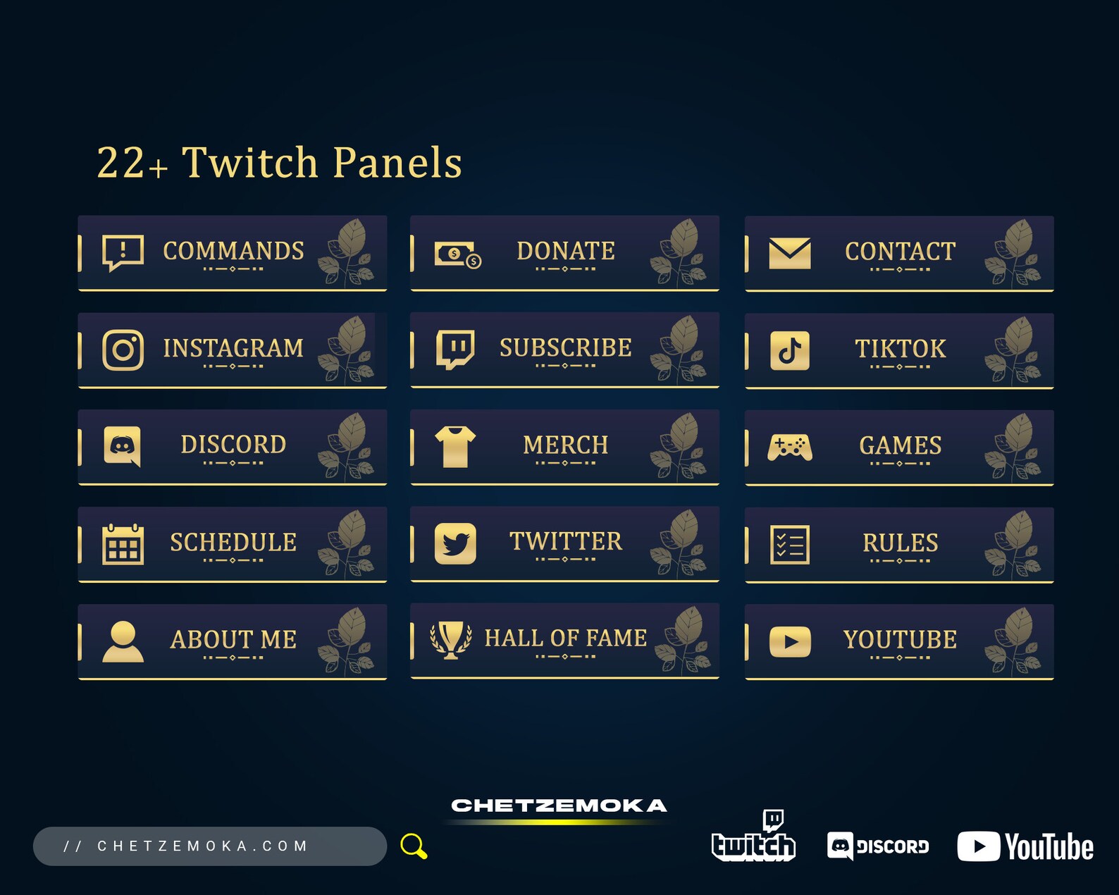 Floral Navy Blue and Gold Twitch Stream Overlay Pack (animated & Static ...