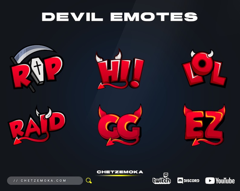 Devil Twitch Emotes Ez/gg/raid/rip/lol/hi for Twitch / Youtube ...