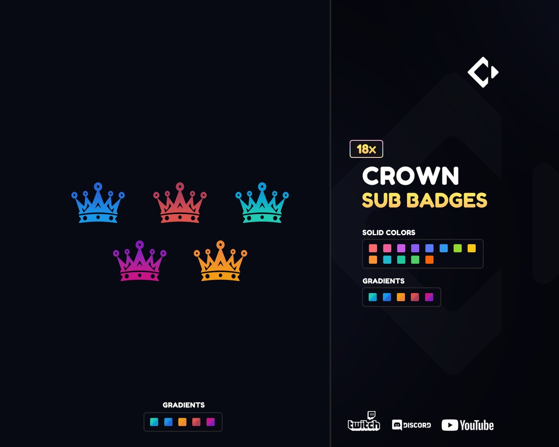 Twitch Crown Sub Badges | 18 Badges | Crowns | Solid & Gradient Colors ...