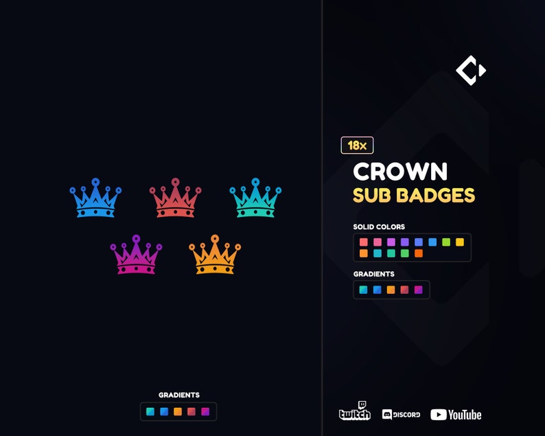 Twitch Crown Sub Badges | 18 Badges | Crowns | Solid & Gradient Colors ...