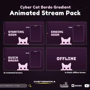 Cyber Cat Stream Overlay Bordo - Animated Cat Stream Pack - Minimalist ...