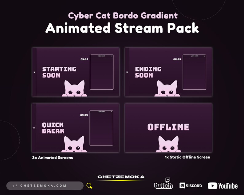 Cyber Cat Stream Overlay Bordo - Animated Cat Stream Pack - Minimalist ...