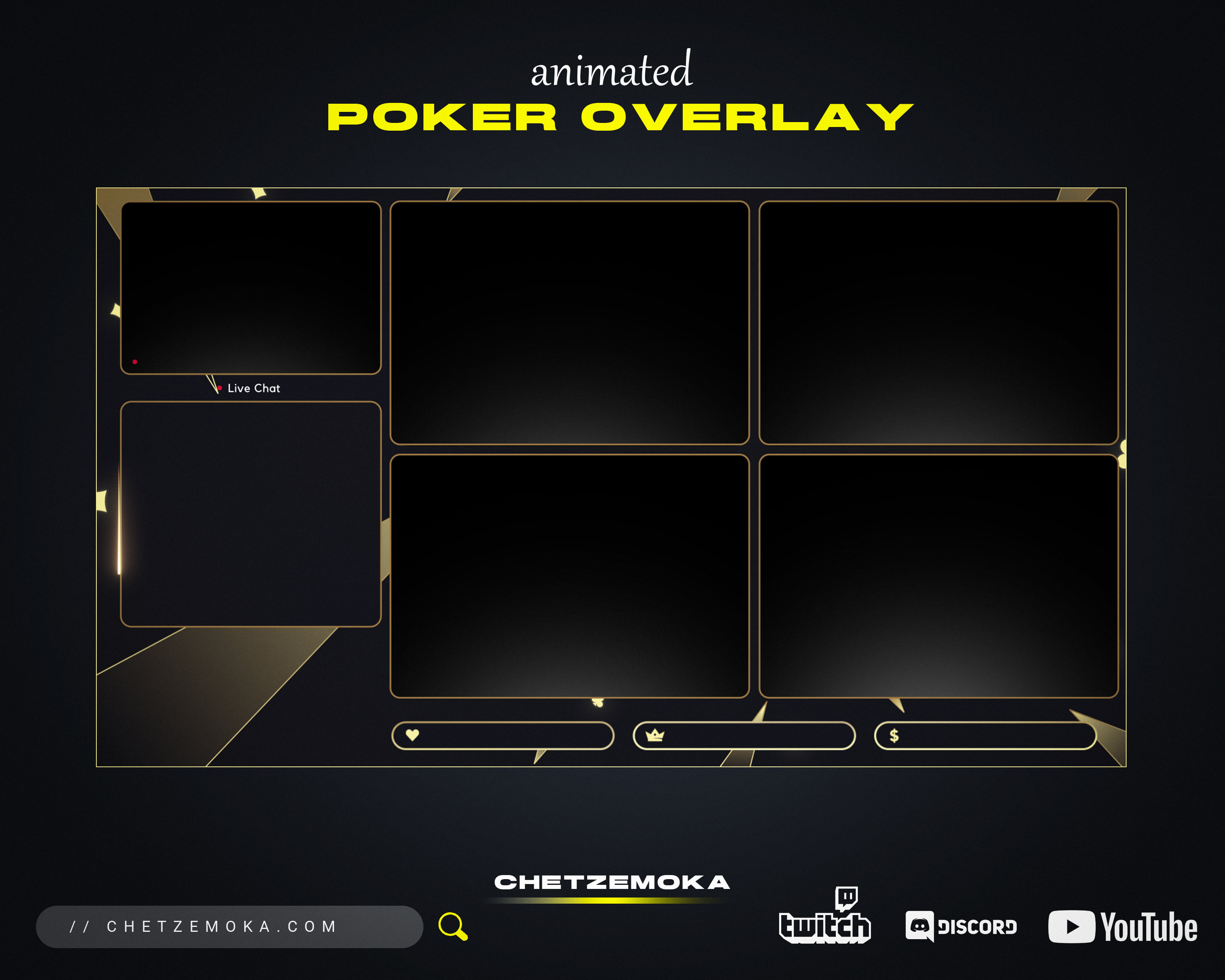 Animated Twitch Gold Poker Overlay: Streaming Screens & Badges - Etsy