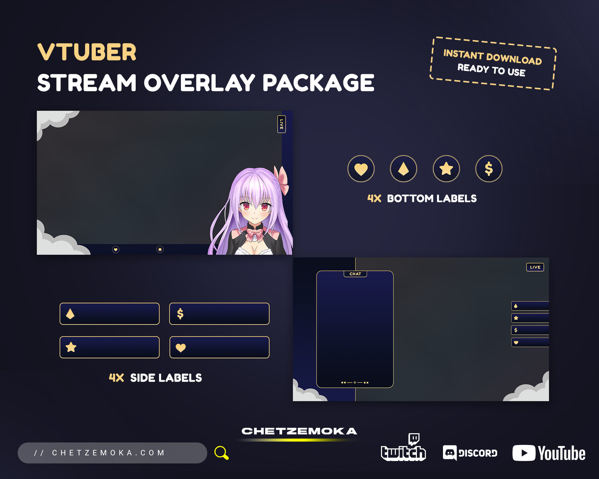 Vtuber Stream Overlay Golden & Navy Blue Vtuber Overlay Celestial ...