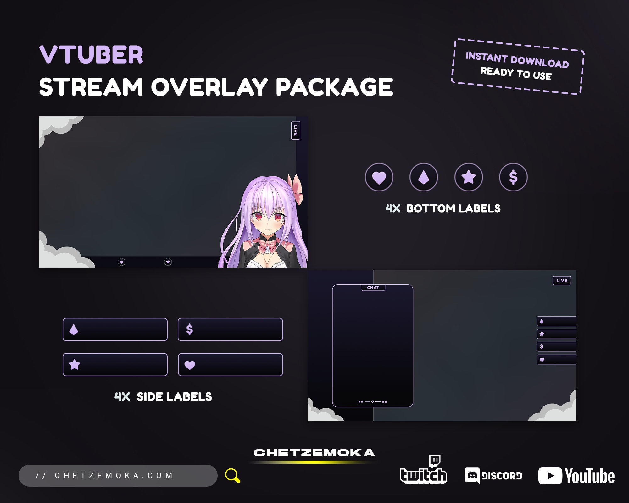 Vtuber Stream Overlay Purple Vtuber Overlay Celestial Stream Package ...