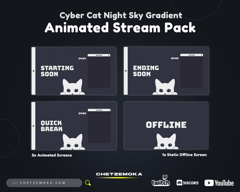 Cat Stream Overlay Night Sky Animated Cat Stream Pack Minimalist Cat ...