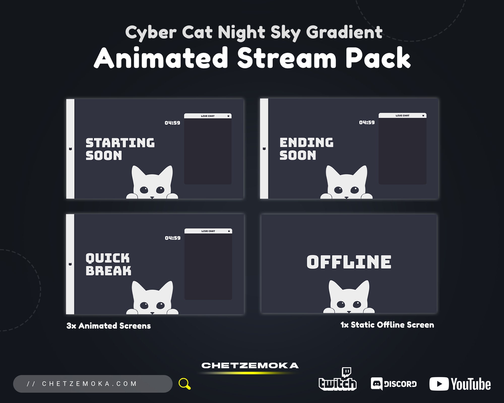 Cat Stream Overlay Night Sky Animated Cat Stream Pack Minimalist Cat ...