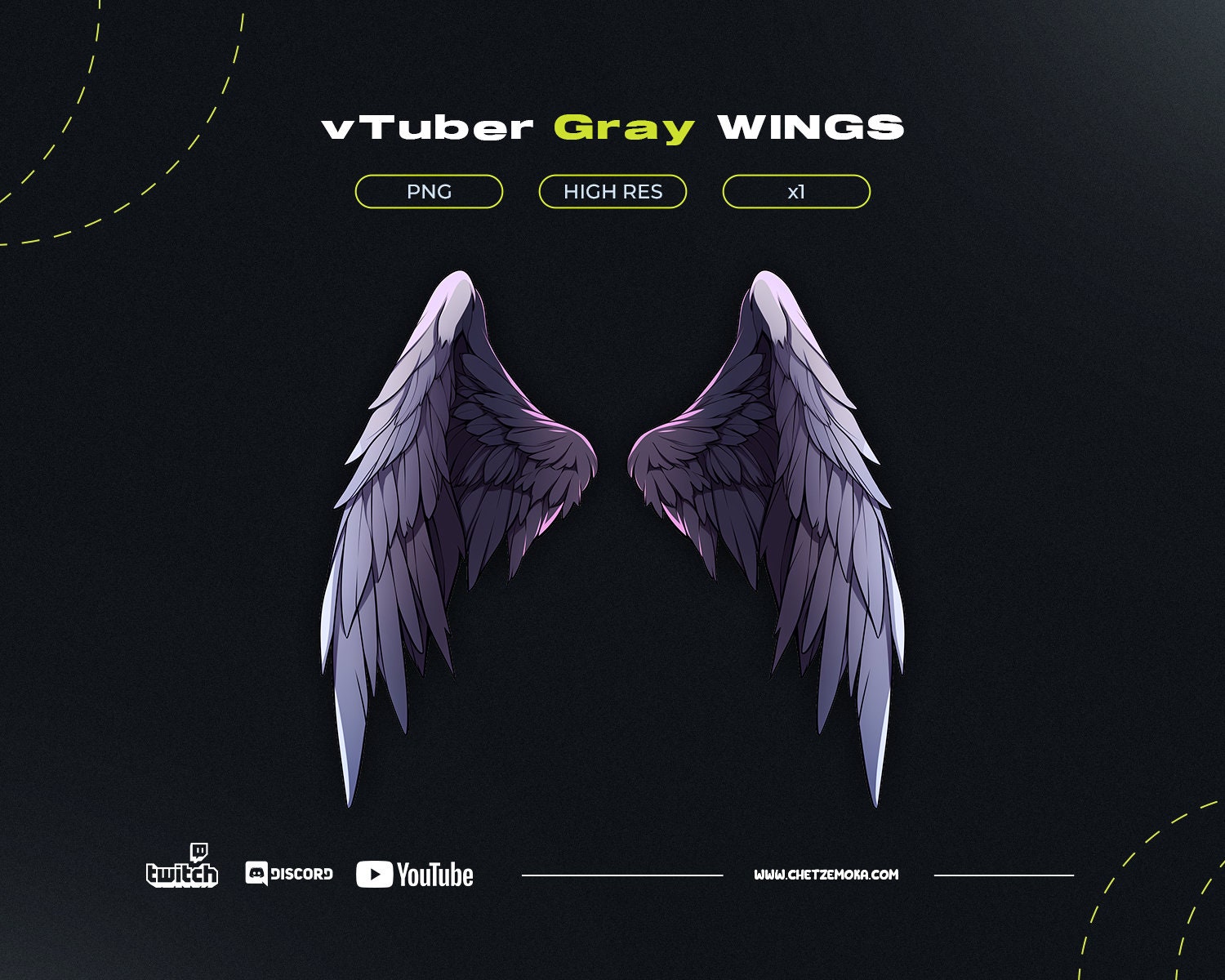 Vtuber Grey Wings | Vtuber Asset | Stream Decoration | Both/single Wing ...