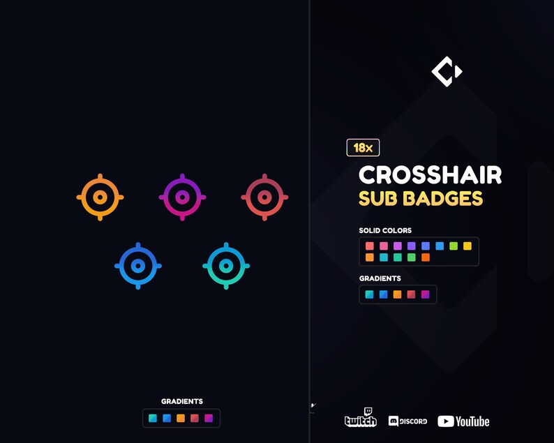 Crosshair Twitch Sub Badges: Solid & Gradient Colors (18 Badges) - Etsy