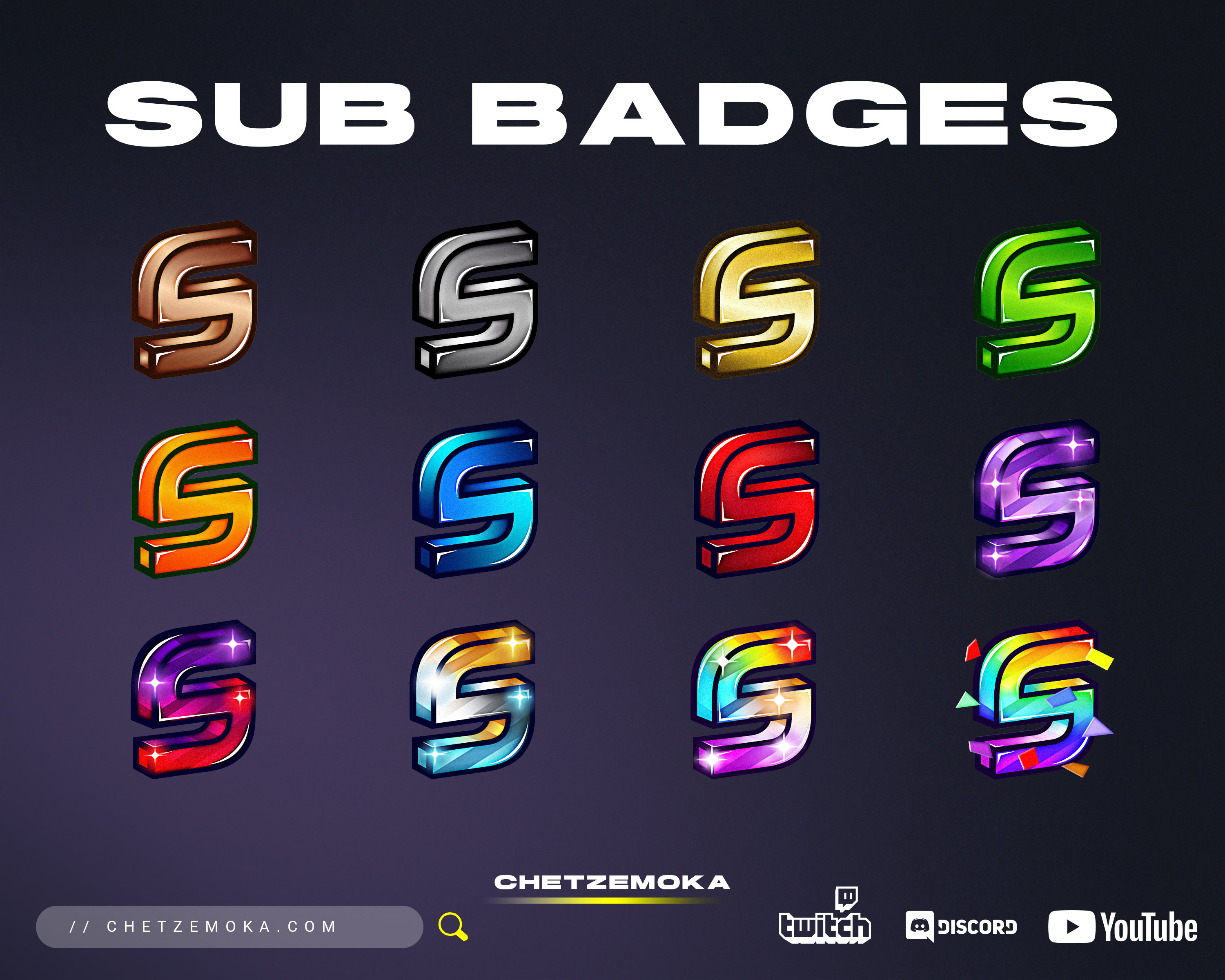 Letter S Sub Badges: 3D Twitch Cheer Emotes (set of 12) (PNG File) - Etsy