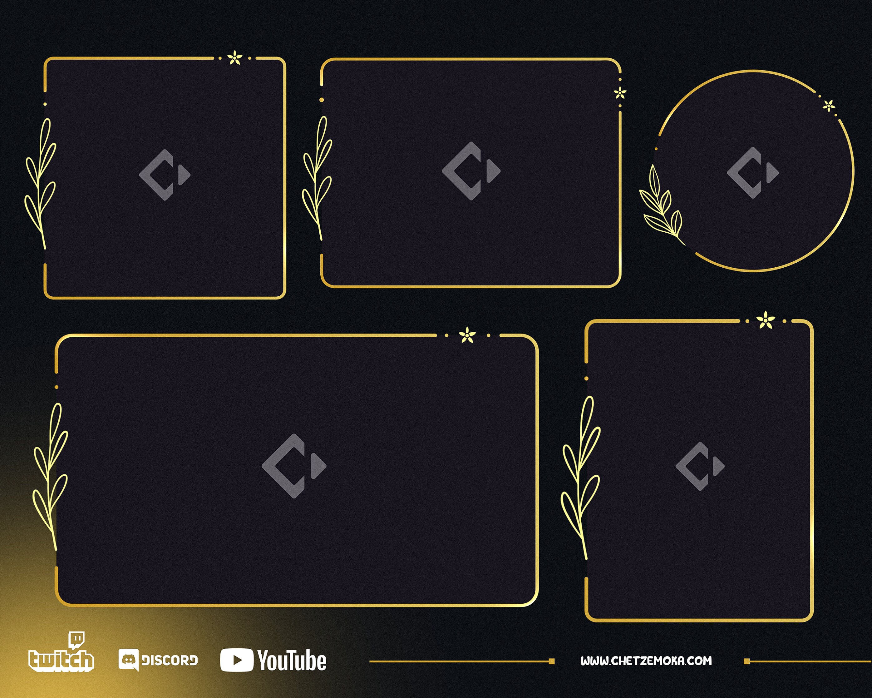 ANIMATED Floral Webcam Overlay | 5 Sizes | Twitch Golden Borders ...