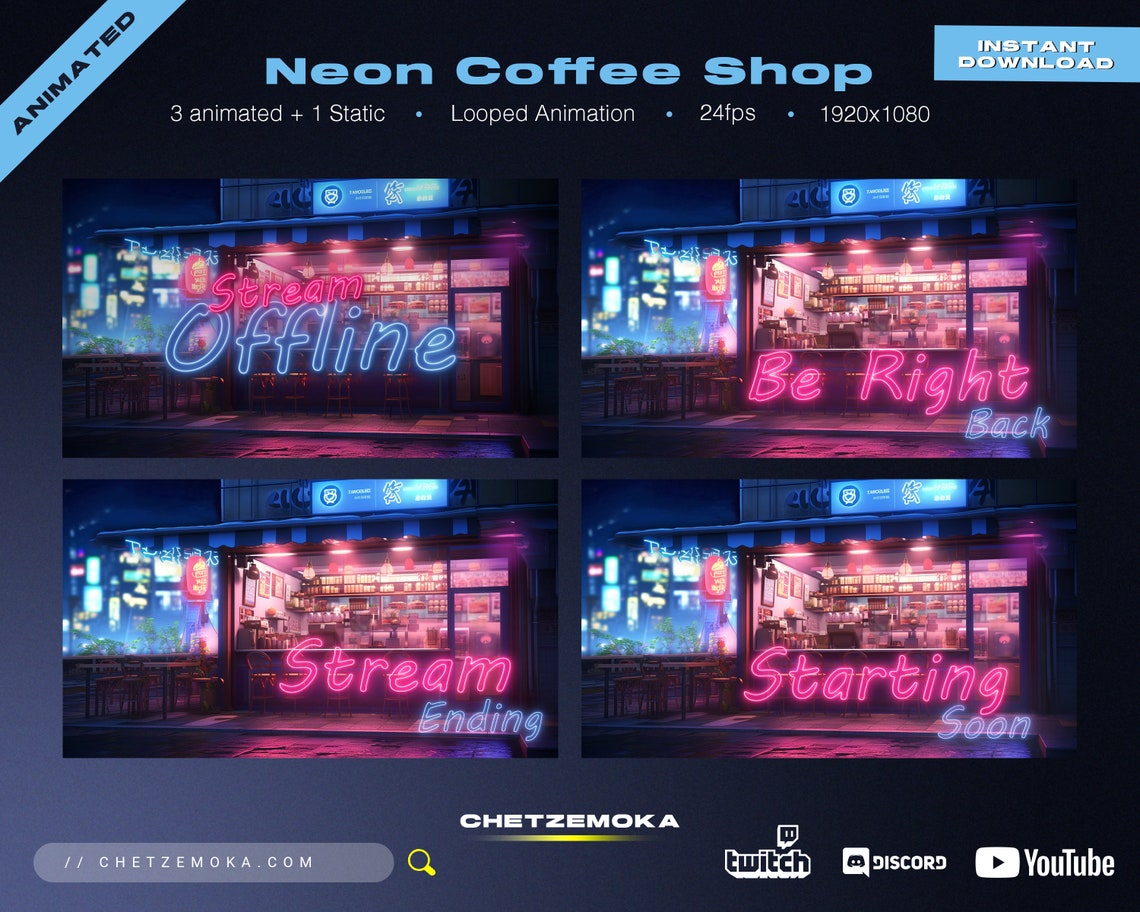 Neon Coffee Twitch Screens Animated Stream Overlay for Streamers Coffee ...