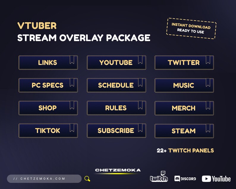 Golden Navy Vtuber Stream Overlay: Celestial Twitch Package (digital ...