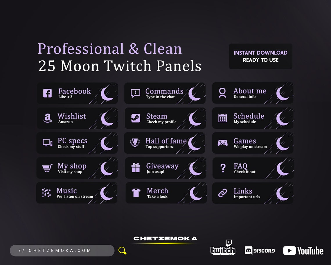 Twitch Panels Moon & Cosmic Lavender Twitch Panels 25 Stream Panels ...
