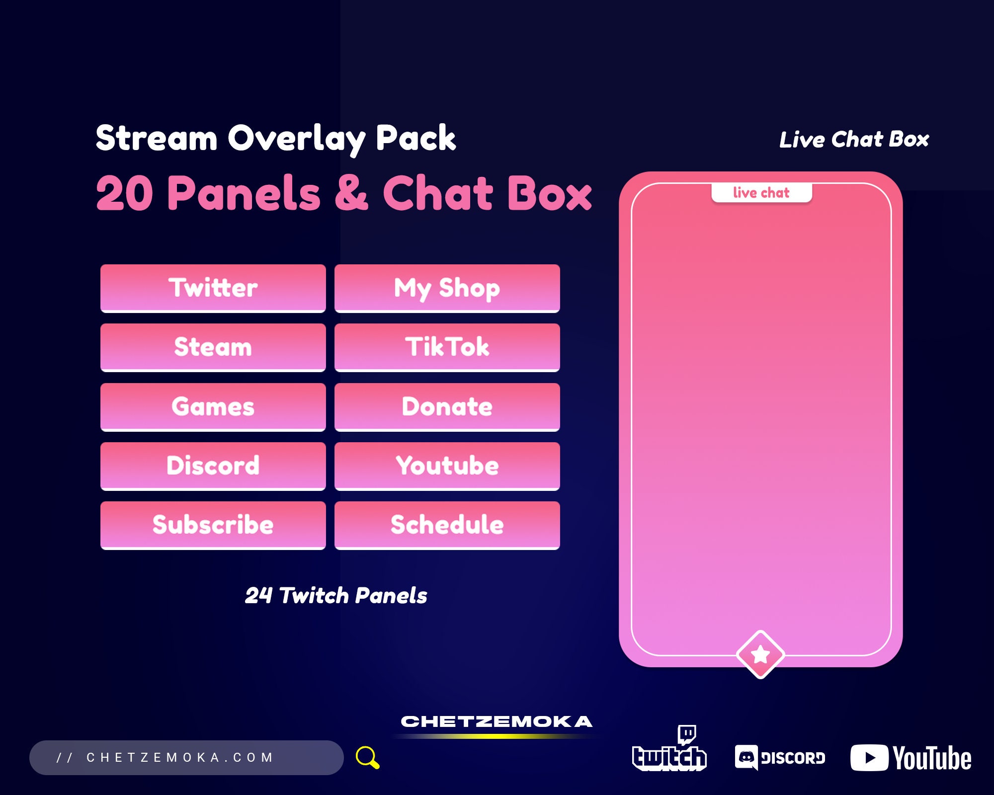 Stream Overlay Package Pink Webcam Overlay 20 Twitch Panels Stream ...
