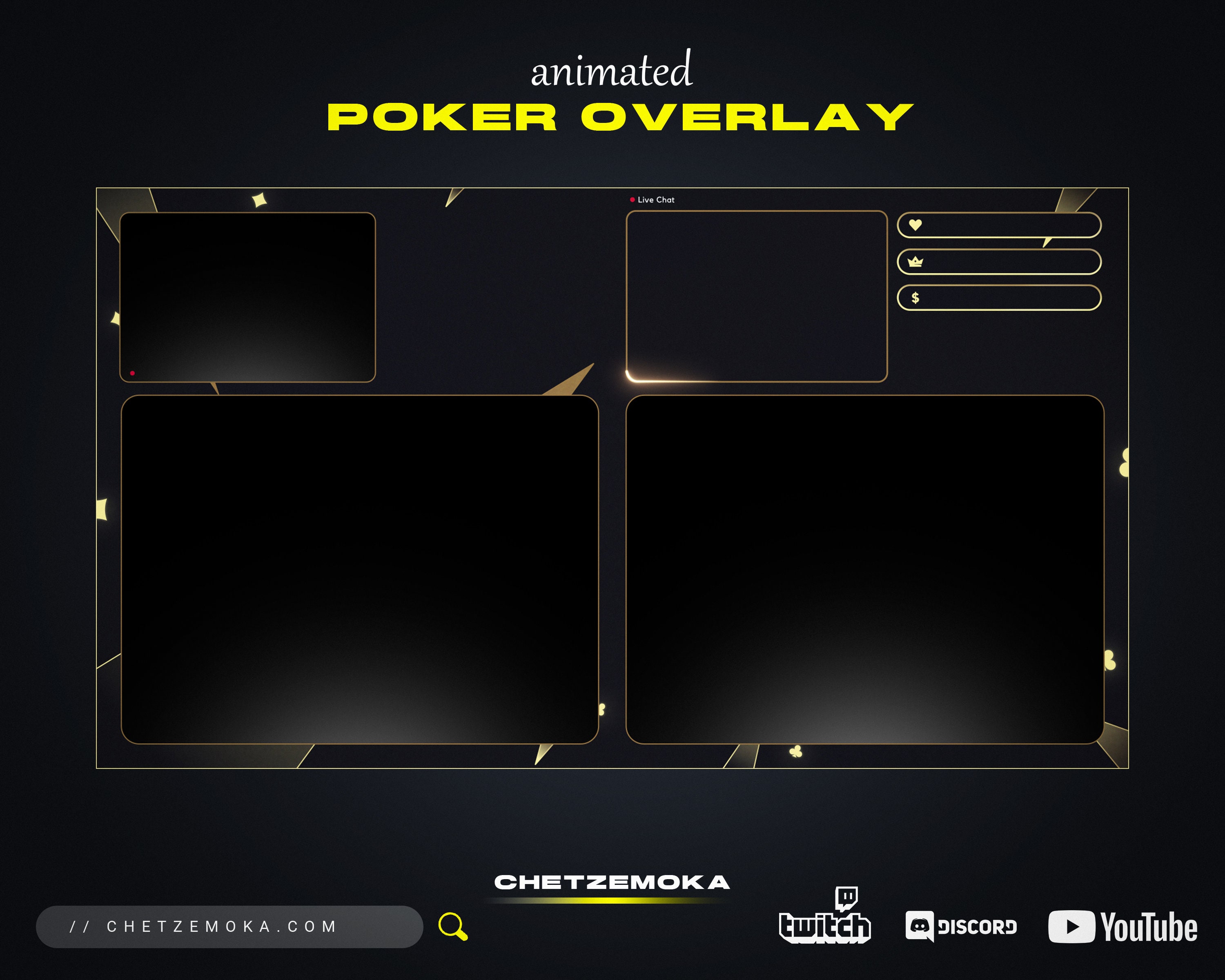 Animated Twitch Gold Poker Overlay: Streaming Screens & Badges - Etsy