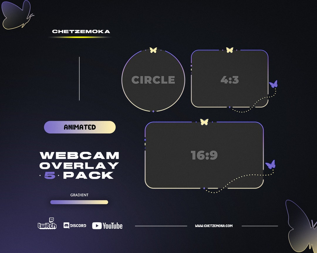 Butterfly Webcam Border | 5 Sizes | Twitch Purple & Yellow Facecam ...