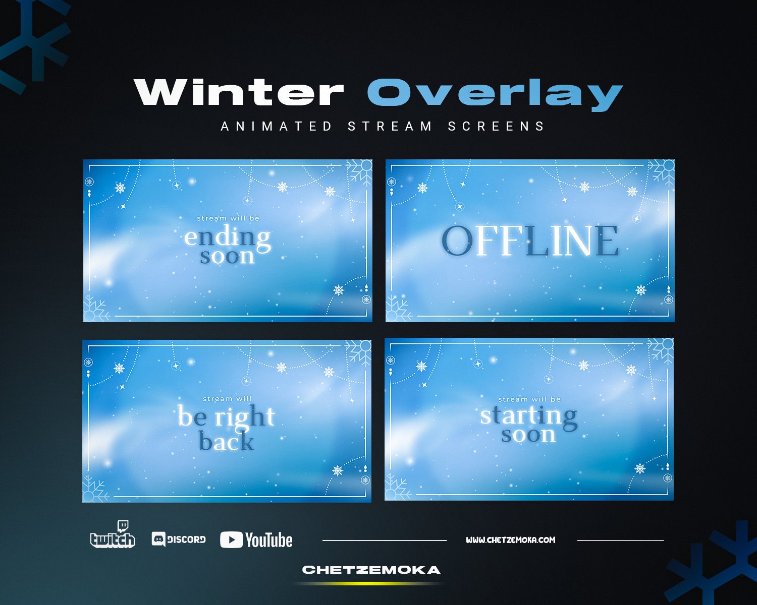 Winter Stream Overlay Pack Snowflake Webcam Overlay Blue Vtuber Scenes ...