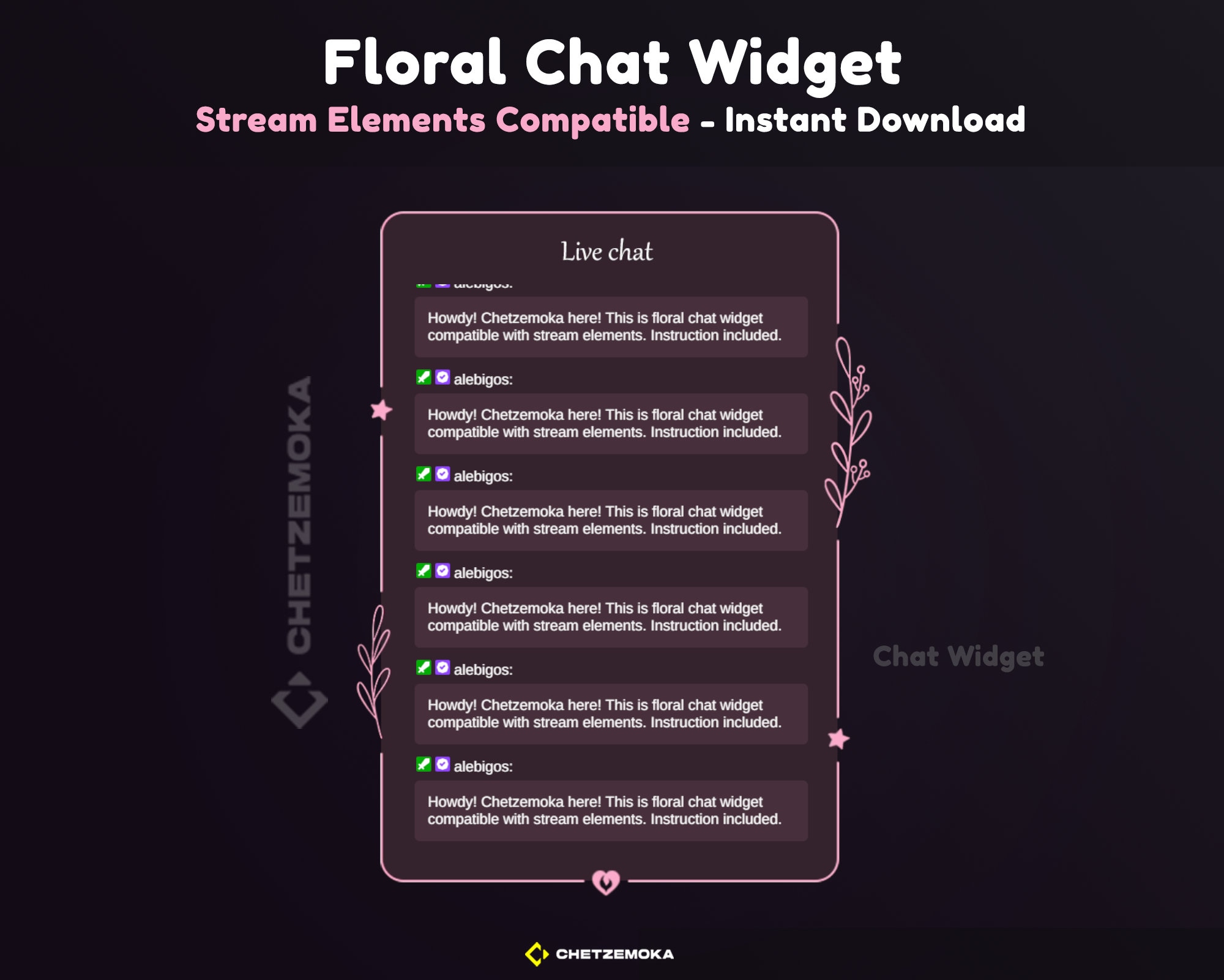Twitch Chat Widget Floral, Chat Widget OBS Floral, Work With Stream ...