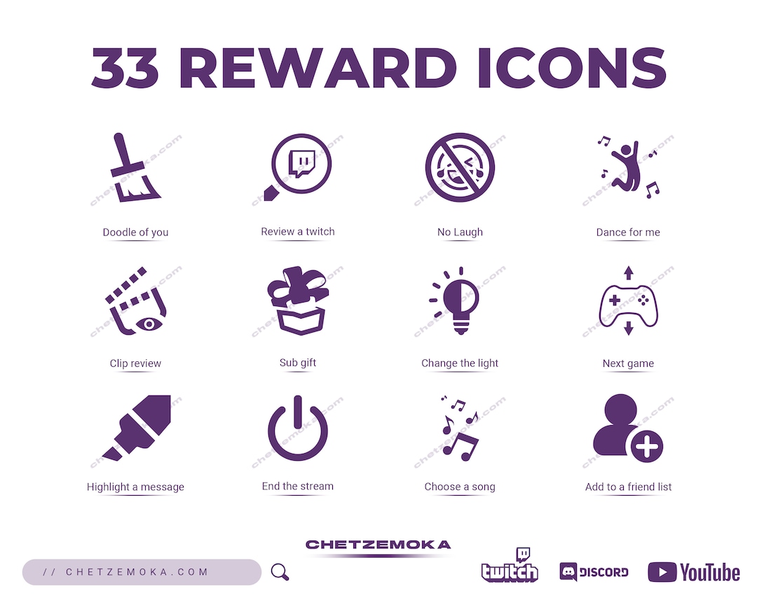 33x Twitch Reward Icon | Set of 33 Icons | Channel Points | Dark Purple ...