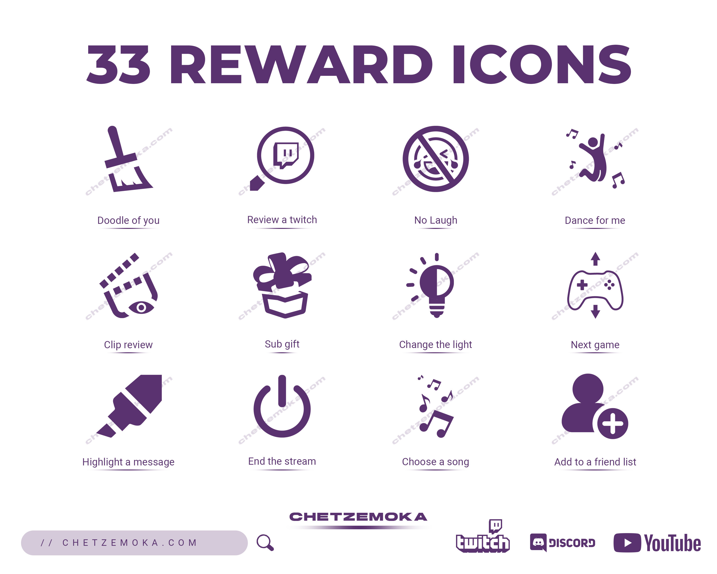 33x Twitch Reward Icon | Set of 33 Icons | Channel Points | Dark Purple ...