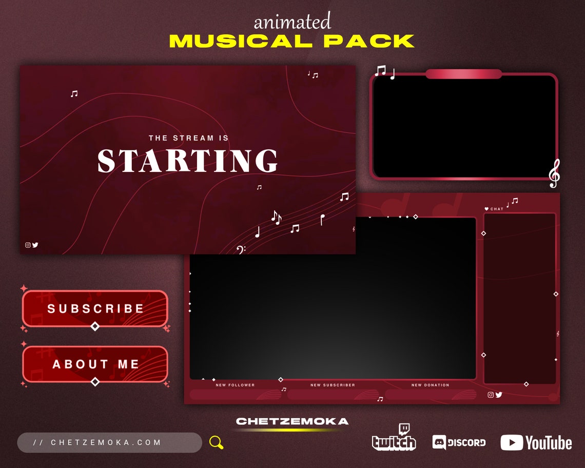 Musical Stream Overlay Dark Red - Animated & Static Version | Music ...