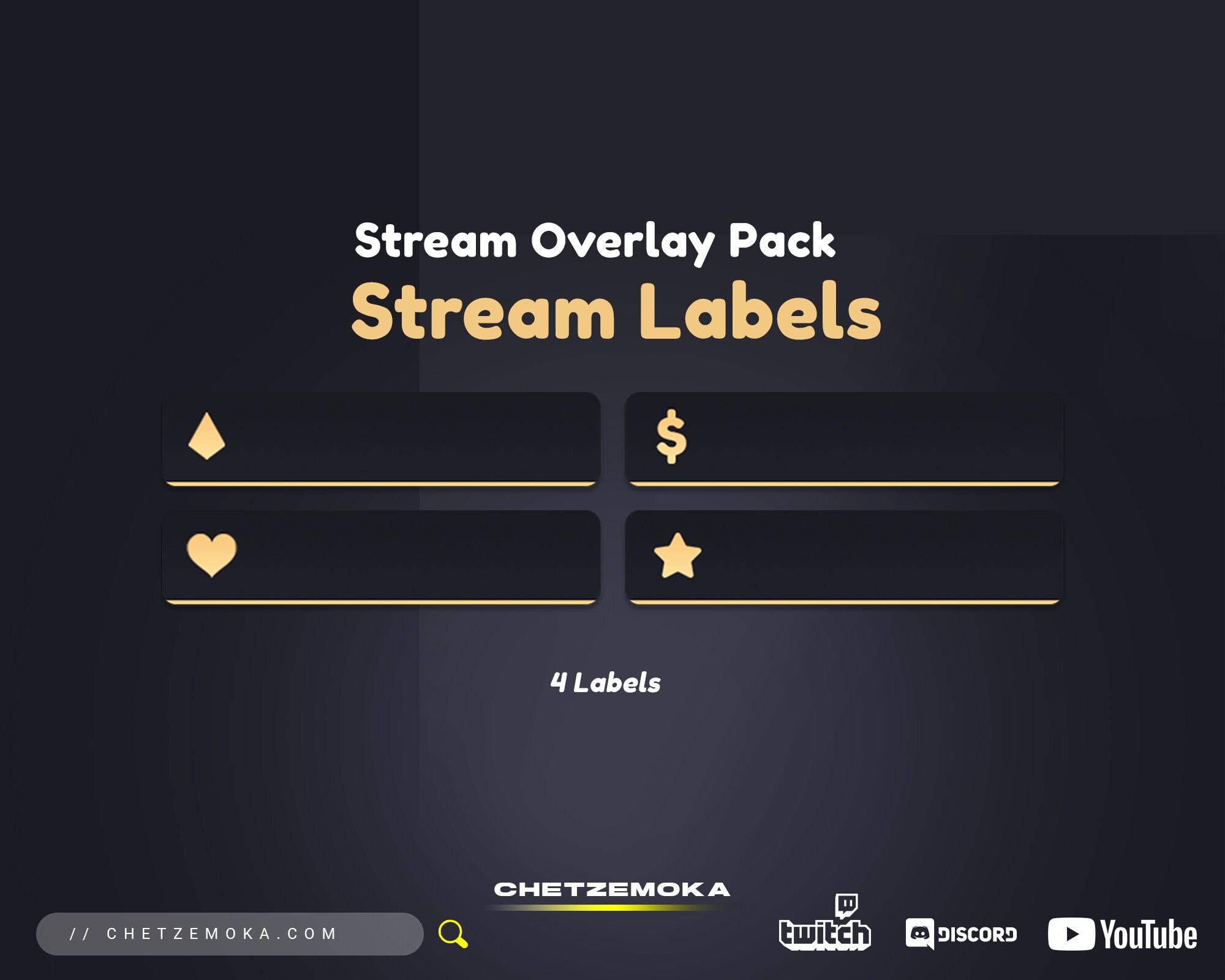 Stream Overlay Package Black & Gold Webcam Overlay 24 Twitch Panels ...