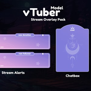Vtuber Stream Overlay, Celestial Stars & Sky, Alerts, Panels, Chatbox ...