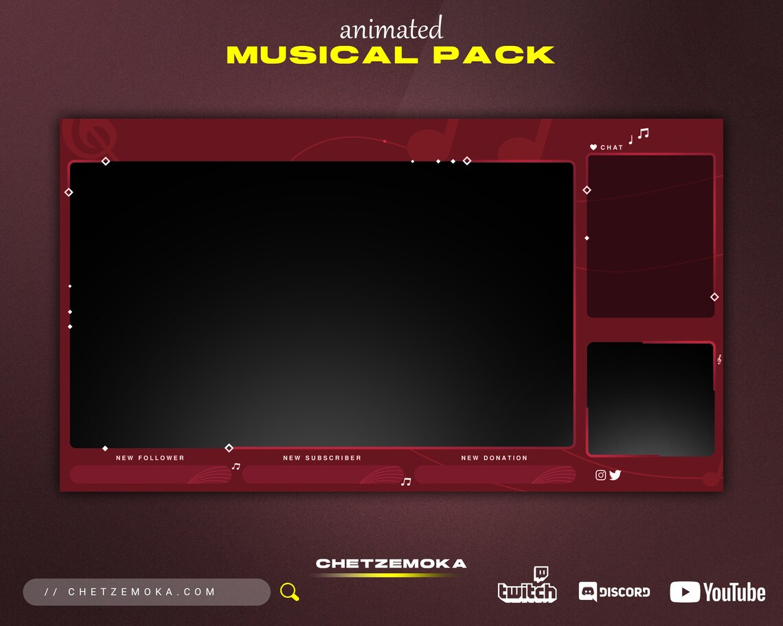 Musical Stream Overlay Dark Red - Animated & Static Version | Music ...
