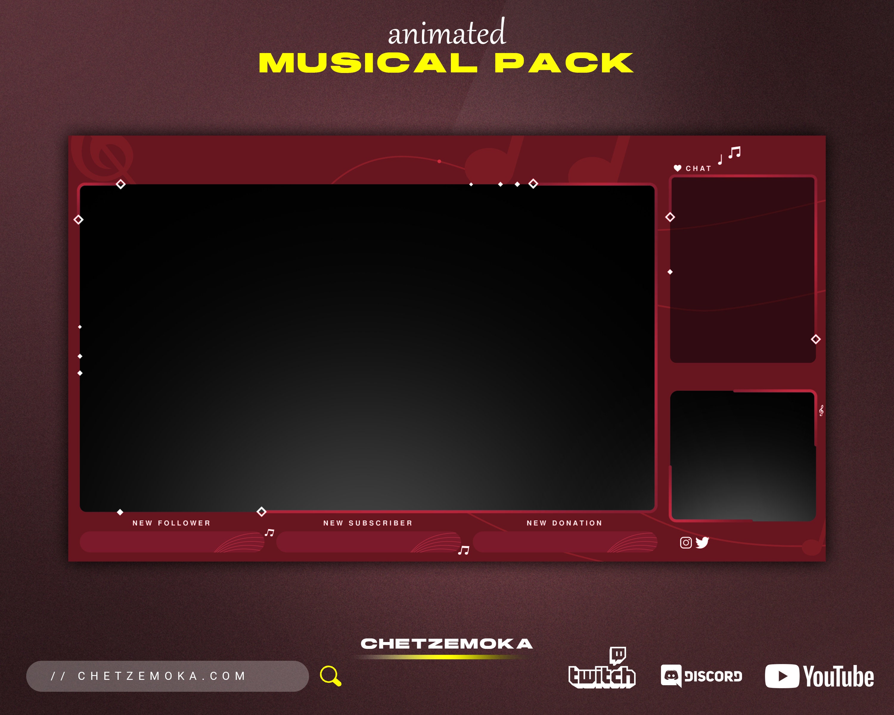 Musical Stream Overlay Dark Red - Animated & Static Version | Music ...